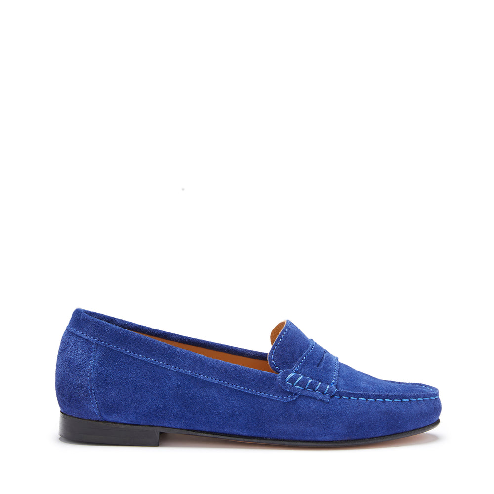 Womens Penny Loafers Leather Sole Ink Blue Suede Hugs And Co