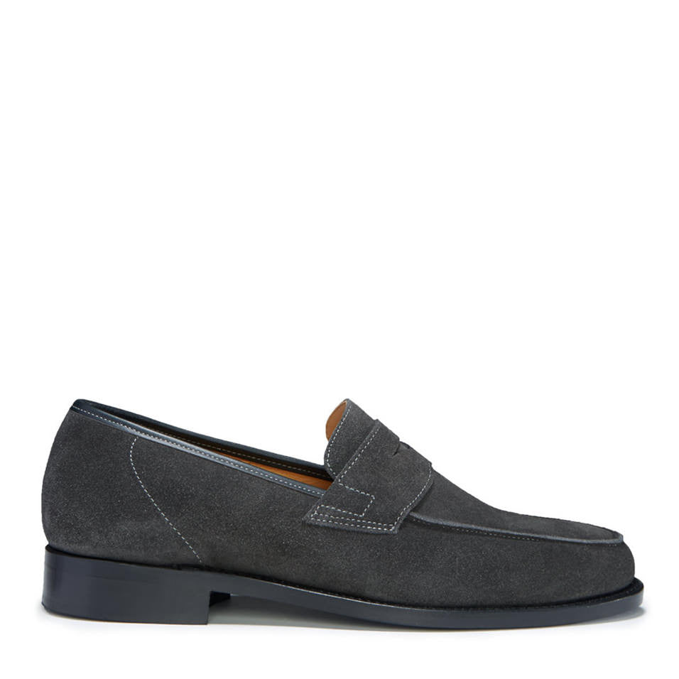 Slate Grey Suede Loafers, Welted Leather Sole - Hugs & Co.