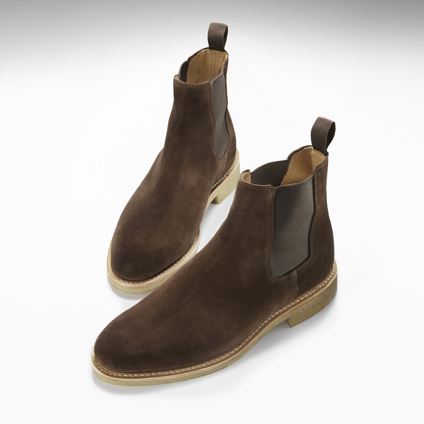 Brown Suede Chelsea Boots, Crepe Rubber Welted Sole - Hugs & Co.