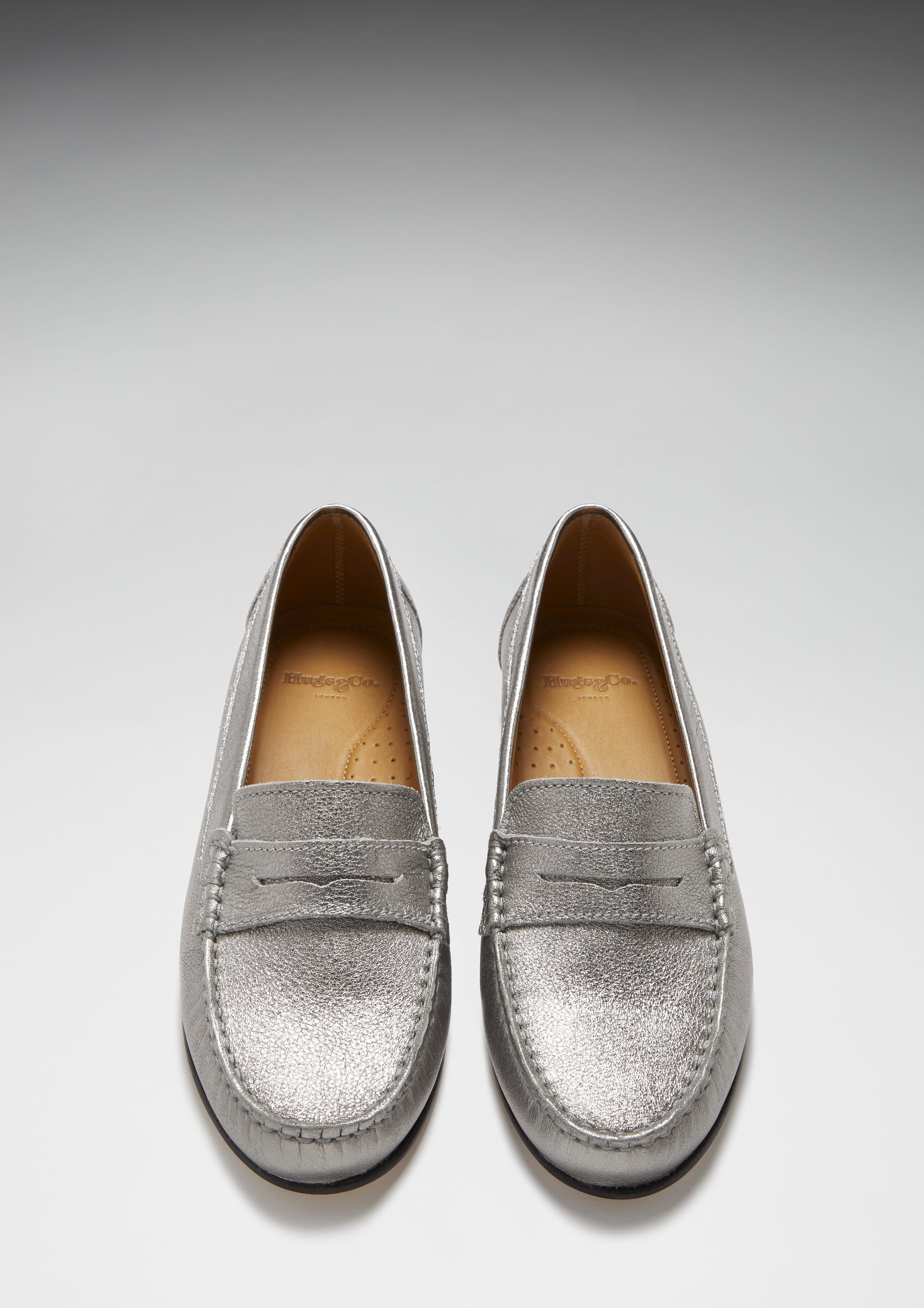 Women's Penny Loafers Leather Sole, titanium metallic leather - Hugs & Co.