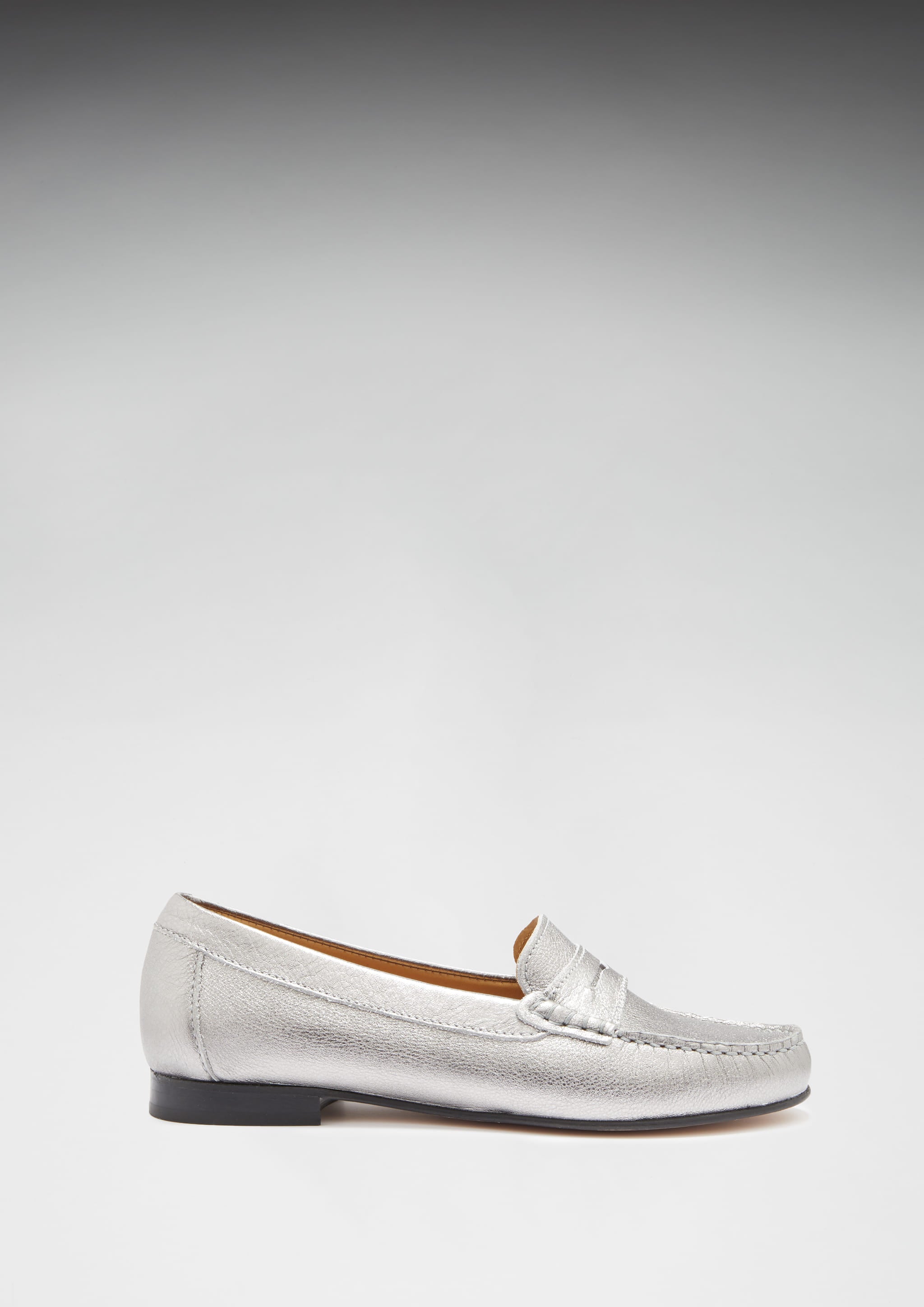 Women's Penny Loafers Leather Sole, titanium metallic leather - Hugs & Co.