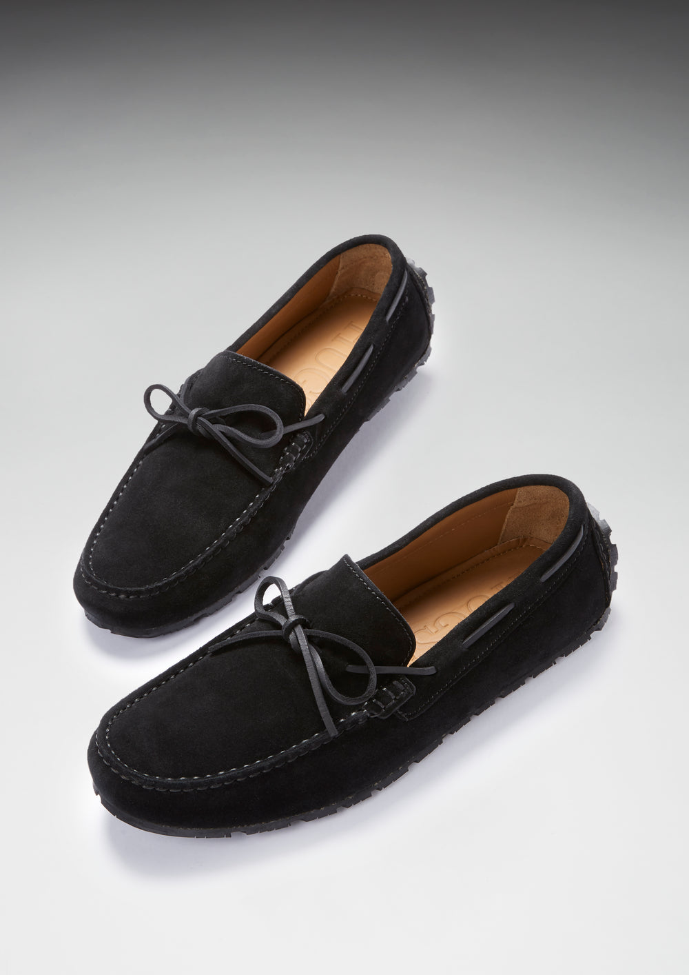 Tyre Sole Laced Driving Loafers, black suede - Hugs & Co.