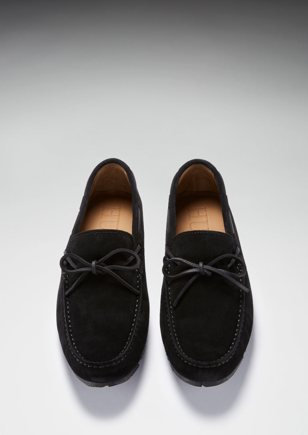 Tyre Sole Laced Driving Loafers, black suede - Hugs & Co.