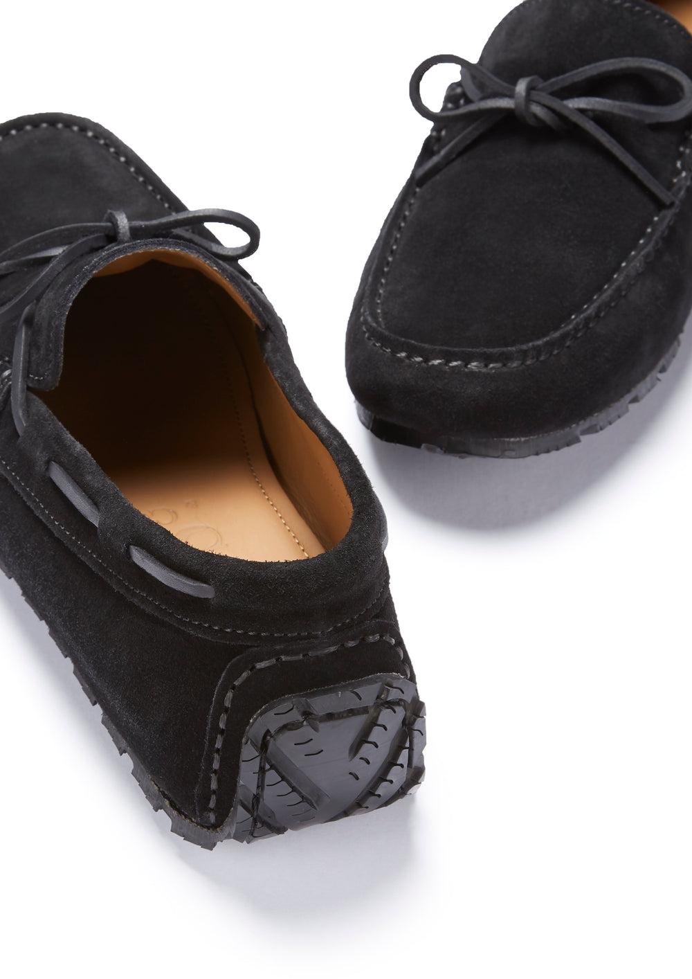 Tyre Sole Laced Driving Loafers, black suede - Hugs & Co.