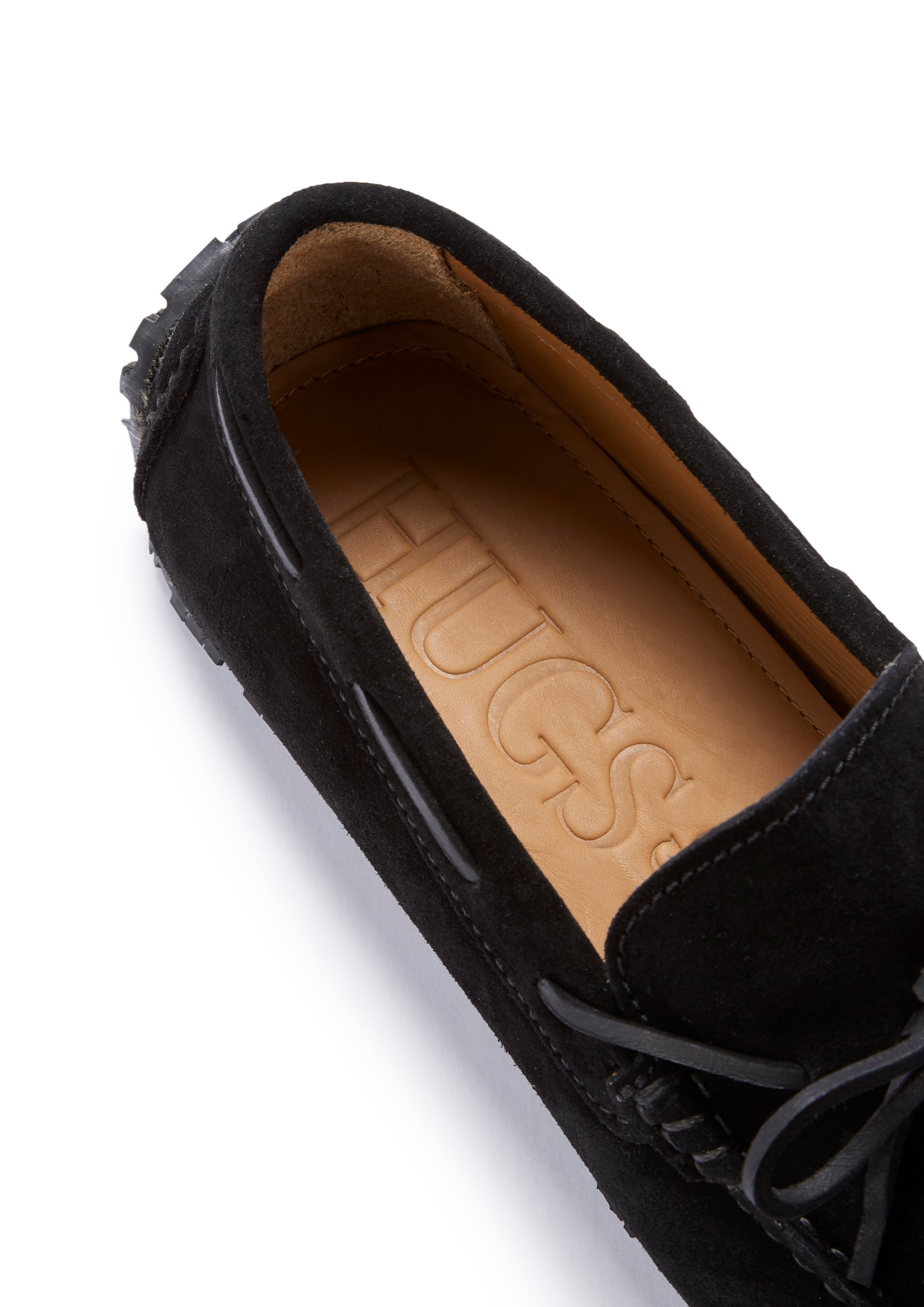 Tyre Sole Laced Driving Loafers, black suede - Hugs & Co.