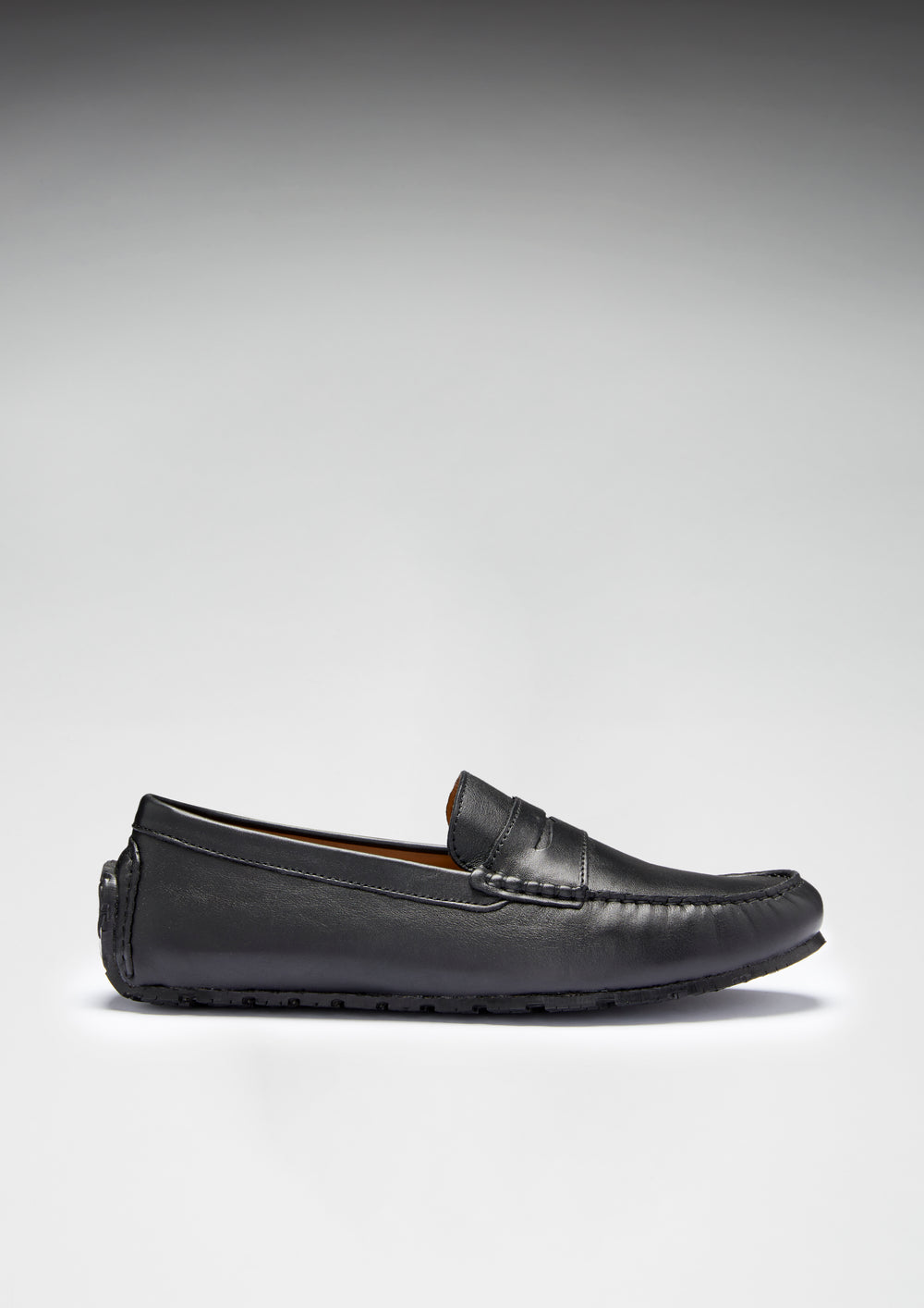 Tyre Sole Penny Driving Loafers, black leather - Hugs & Co.