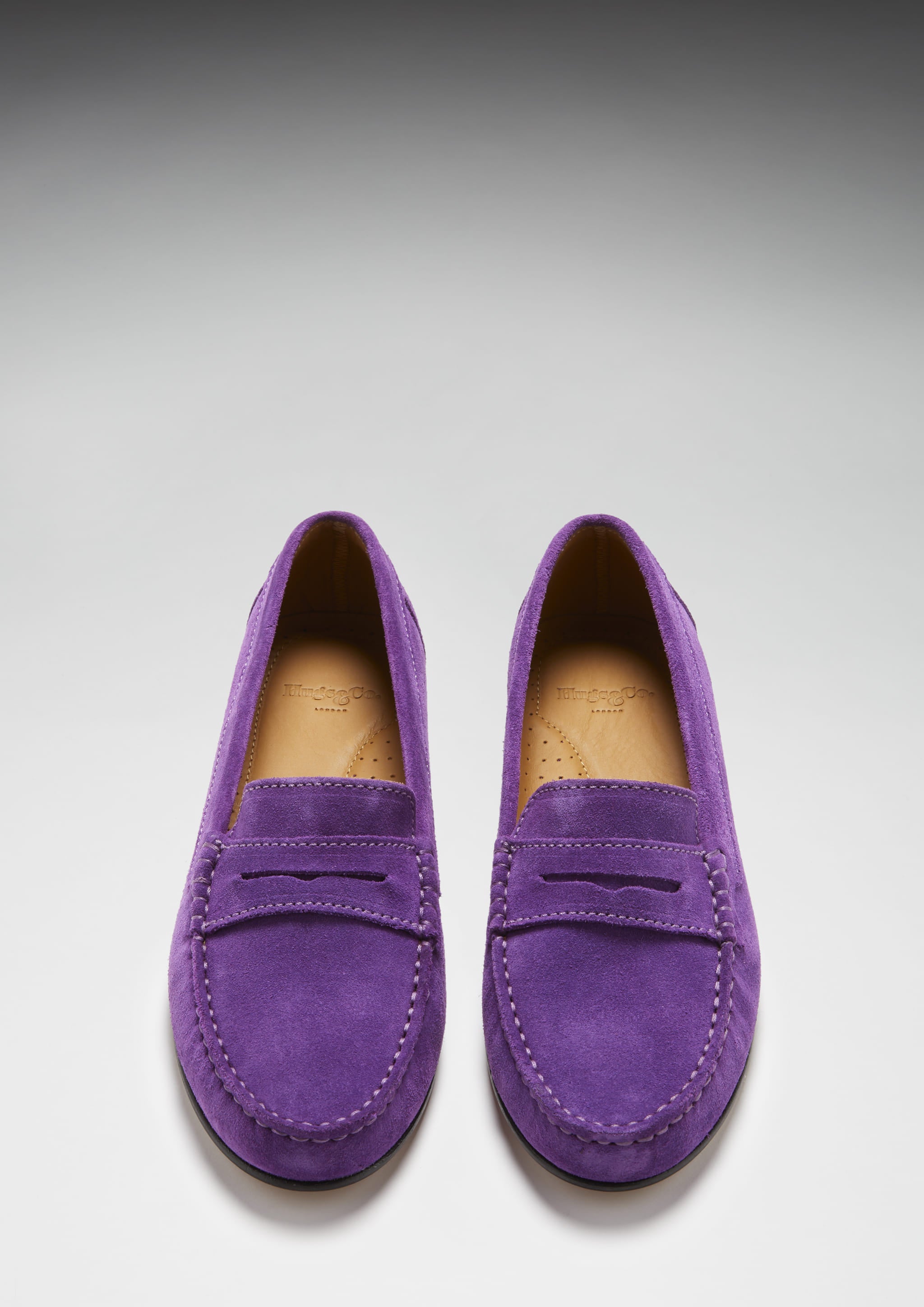 Women's Penny Loafers Leather Sole, purple suede - Hugs & Co.