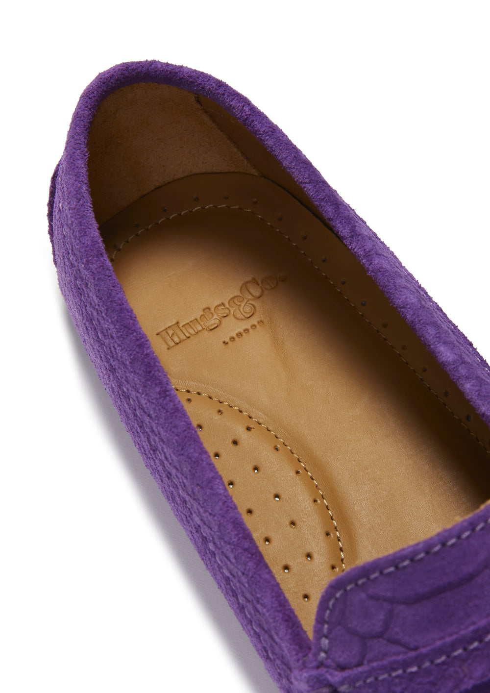 Women's Penny Driving Loafers, purple embossed suede - Hugs & Co.