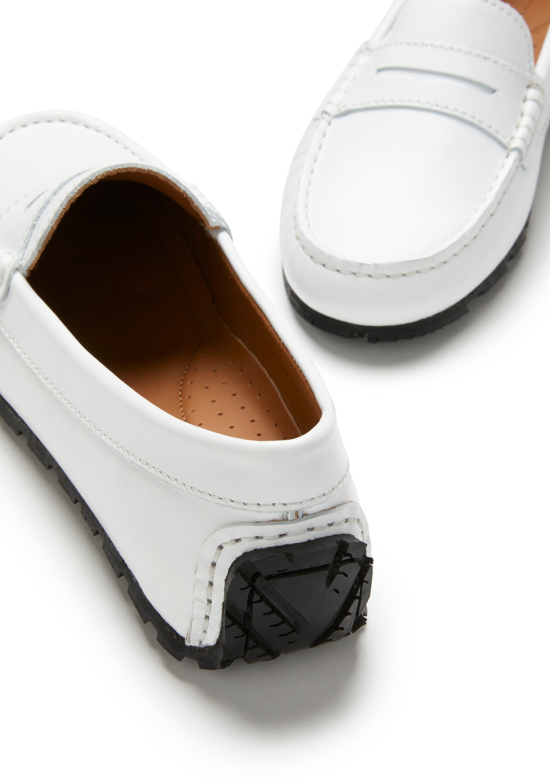 Women's Tyre Sole Penny Loafers, white leather - Hugs & Co.