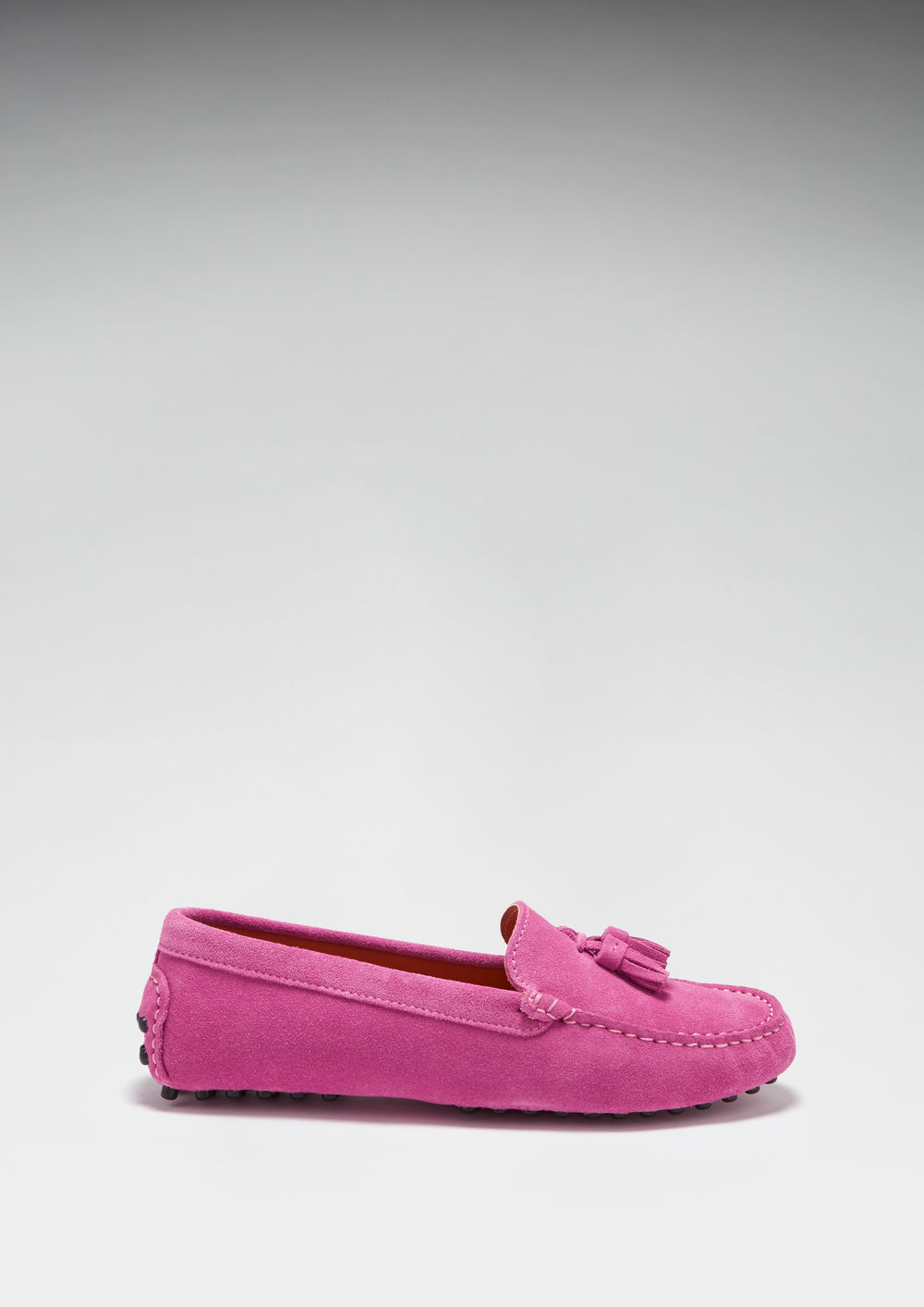 Women's Tasselled Driving Loafers, pink suede - Hugs & Co.